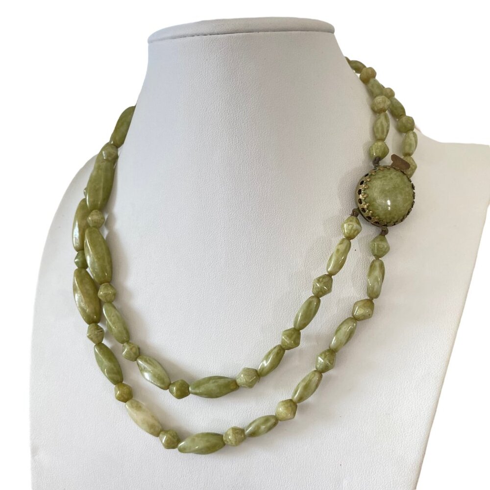 Vintage De Pinna Green Double Strand Necklace Green M… - Gem